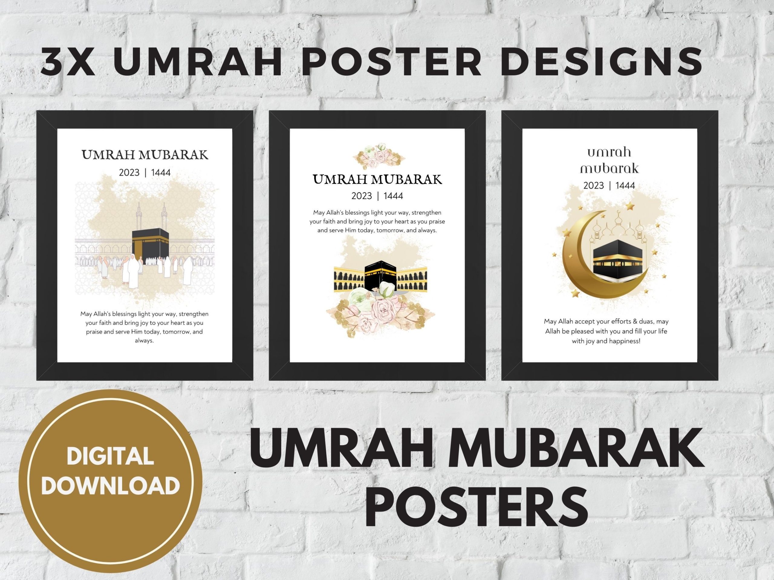 Umrah Mubarak Digital Wall Art | Wall Art for Umrah Mubarak | Set of 3 ...
